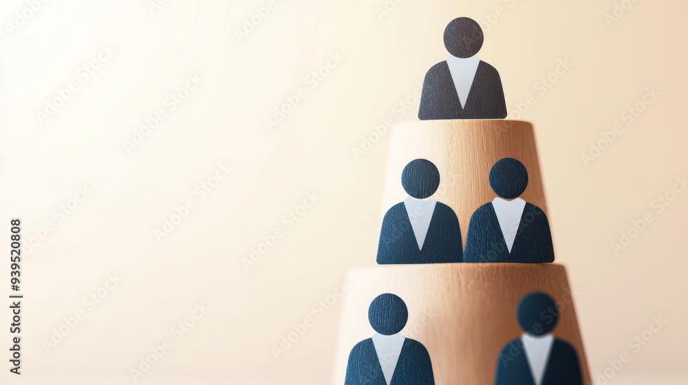 Abstract representation of leadership hierarchy with wooden figures ...