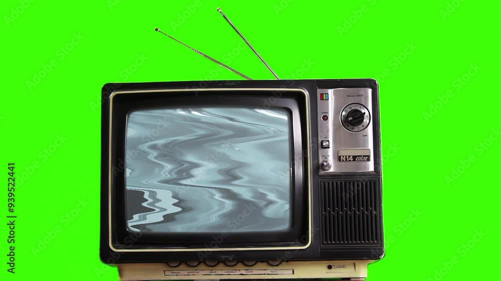 Vintage 1980s TV with Blue Static Screen Against Green Chroma Key ...