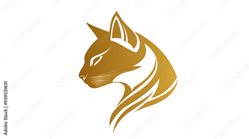 Elegant Golden Cat Logo in Minimalist Design - Vector Illustration on ...