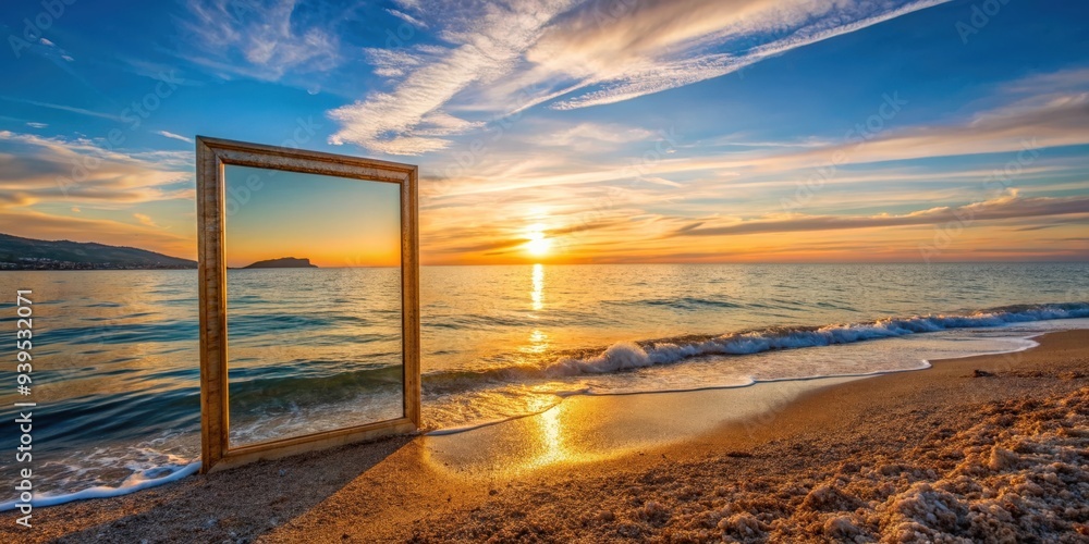 Sunset at the beach on the French Riviera with a stunning mirror effect ...