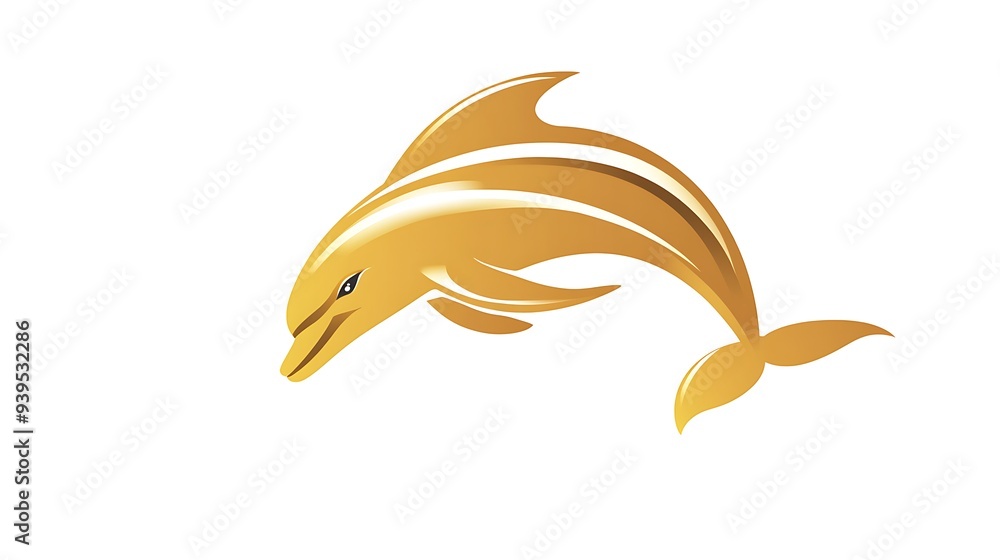 Majestic Golden Dolphin Logo Vector Illustration on White Background ...
