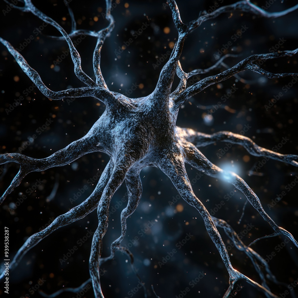 Neuron Cartoon. Realistic Three-Dimensional Render of Nerve Cell in ...