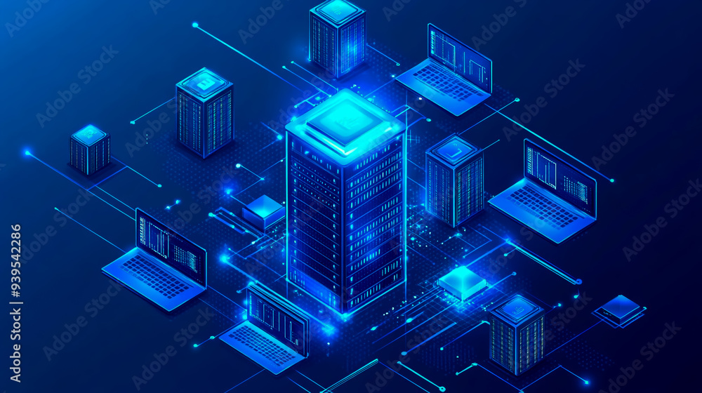 Computer system with a blue background, dark gray color scheme, and ...