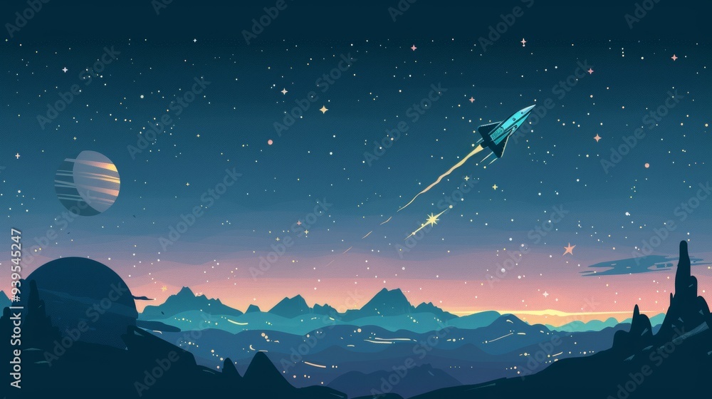 This image showcases a stunning and futuristic scene with a spaceship ...