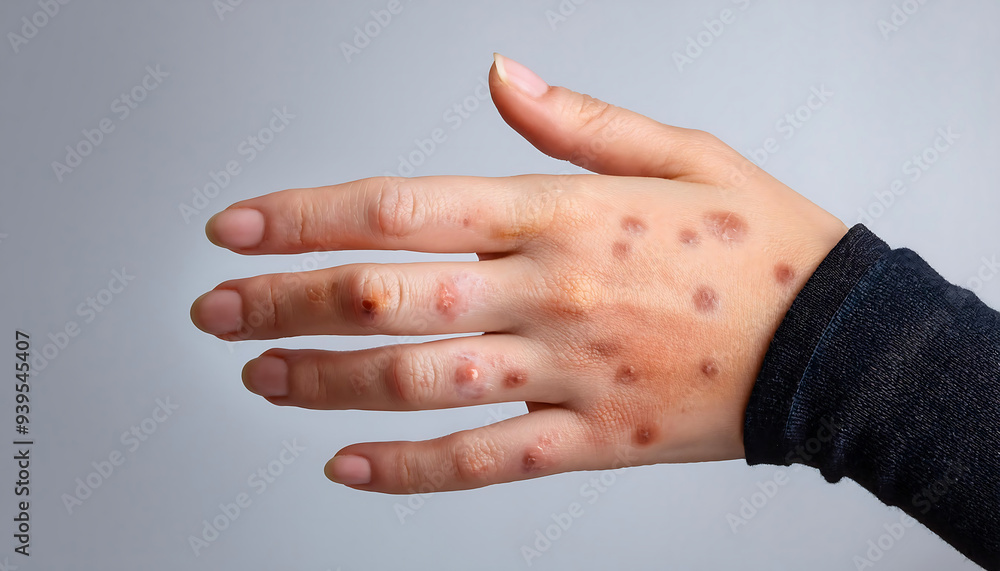 image human hand showing characteristic monkeypox skin lesions rash ...