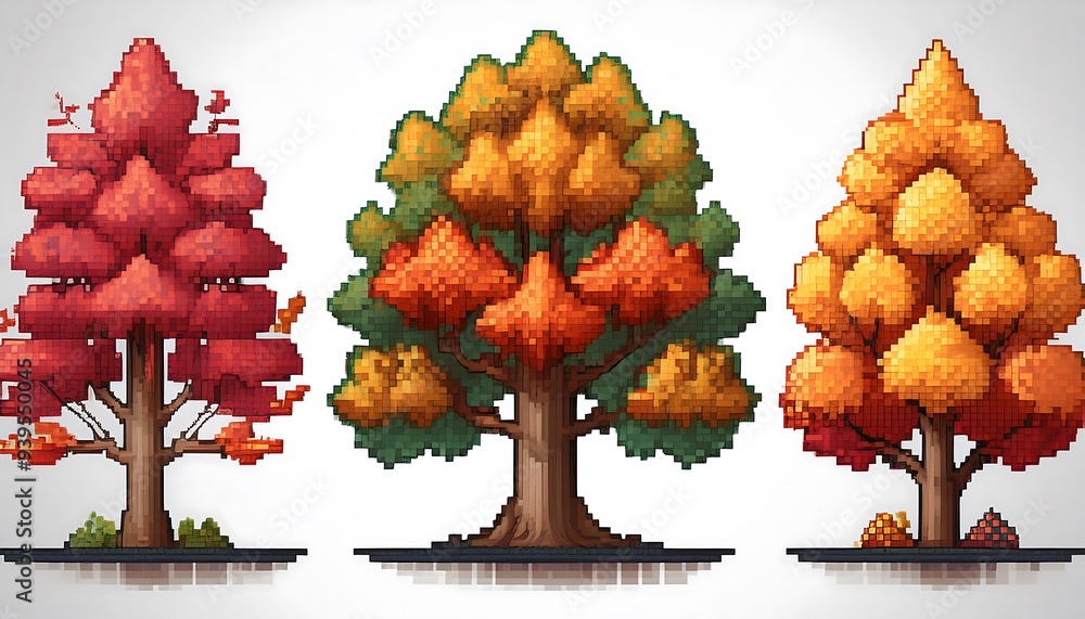 Autumn Fall Pixelated Foliage - 16-bit pixel art collection of autumn ...