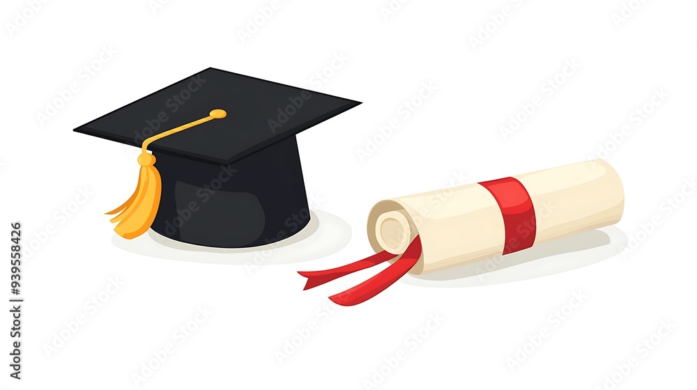 Graduation Success - Cartoon Black Academic Hat and Diploma Roll Clip ...