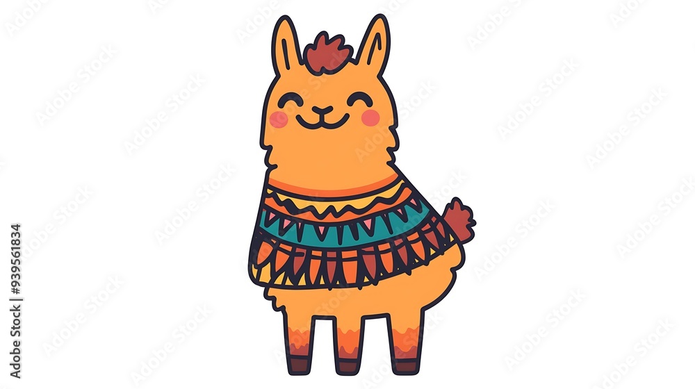 Cheerful Llama in Poncho Kawaii Clipart - Cute 2D Vector Illustration ...