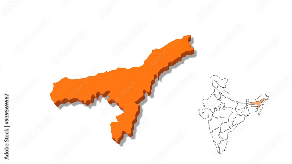 India Map Showing Assam State in Detail Stock Illustration | Adobe Stock