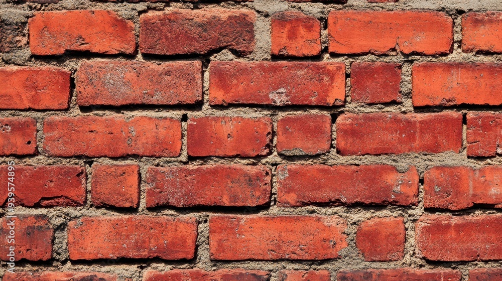 Red brick wall texture with clear, detailed mortar lines, filling the ...