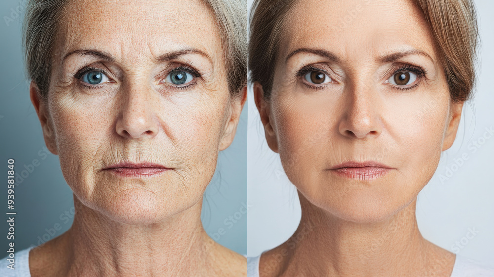 A woman’s face displays a noticeable transformation, showcasing the ...