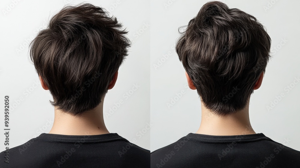 A person shows their hair before and after styling, highlighting the ...