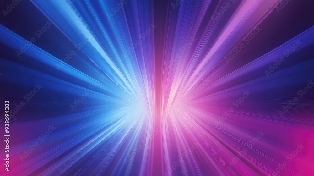 Glowing radial light beams radiating from a central point, in a ...