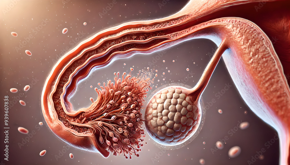 cross-sectional female ovary during ovulation phase menstrual cycle. follicle releasing an egg ...