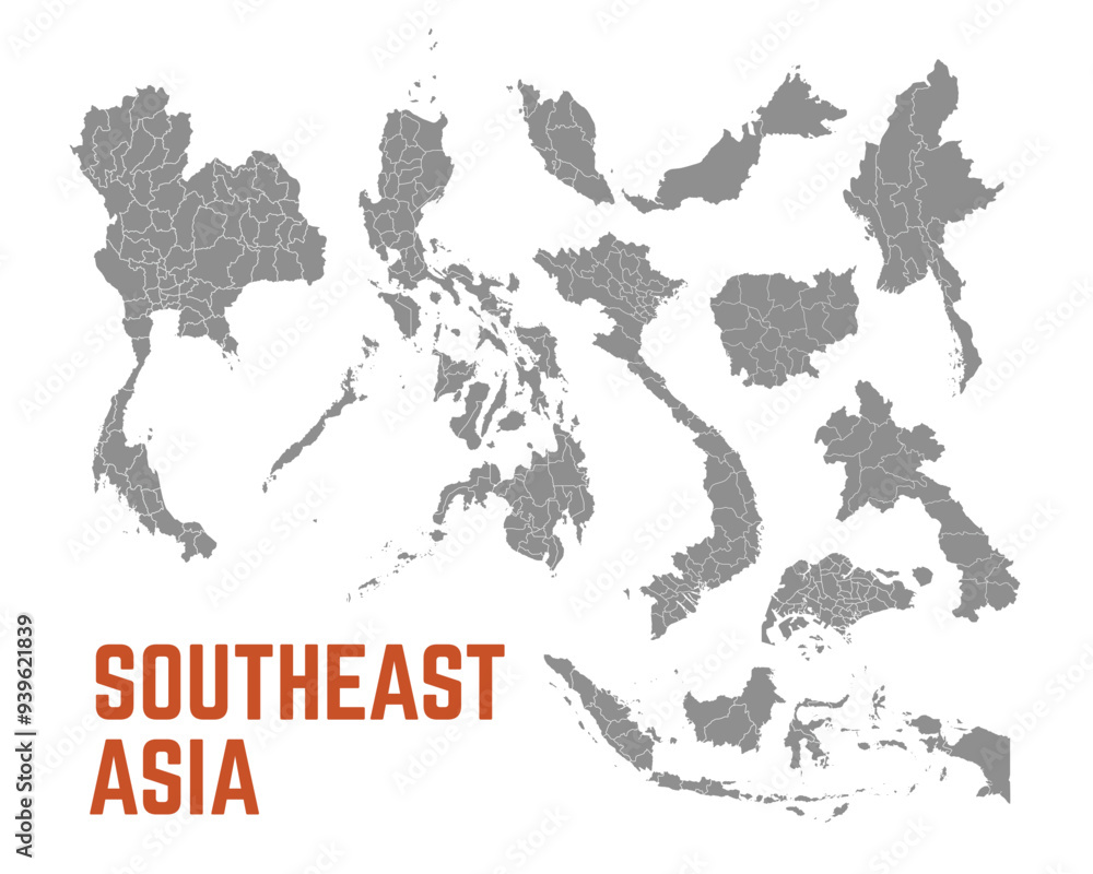 Southeast Asia map. Indonesia, Malaysia,Thailand, Laos, Philippines ...
