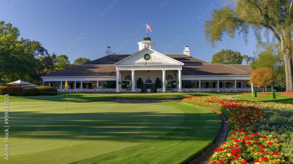 Vintage-style image of Augusta National Golf Course Club House ...