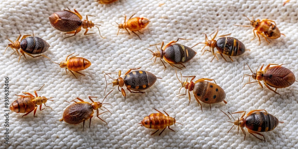 Bed Bug Infestation Close-Up of Brown and Black Bugs on White Fabric ...