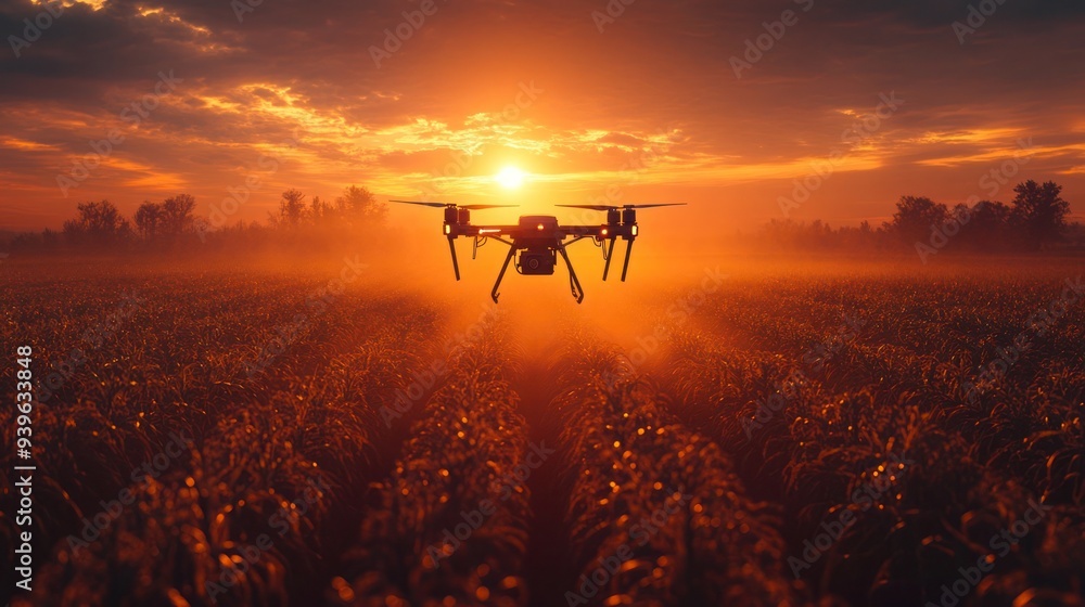 Farmers using drones to monitor crops in a vast agricultural landscape. Farmers using Gen AI ...
