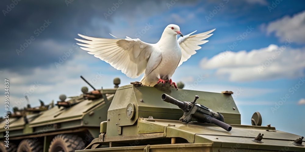 Dove of Peace on an Armored Vehicle, peace, war, symbol , hope Stock ...