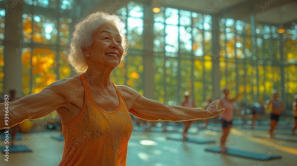 Lively Group Exercise Class for Seniors at a Community Center ...