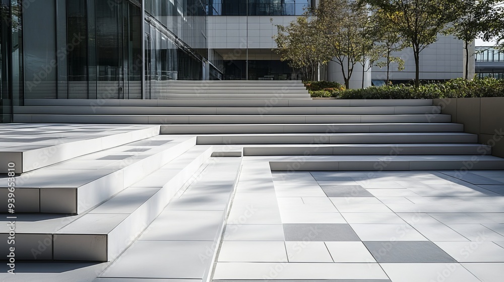 Exterior stairs provide access to the building entrance, featuring a ...