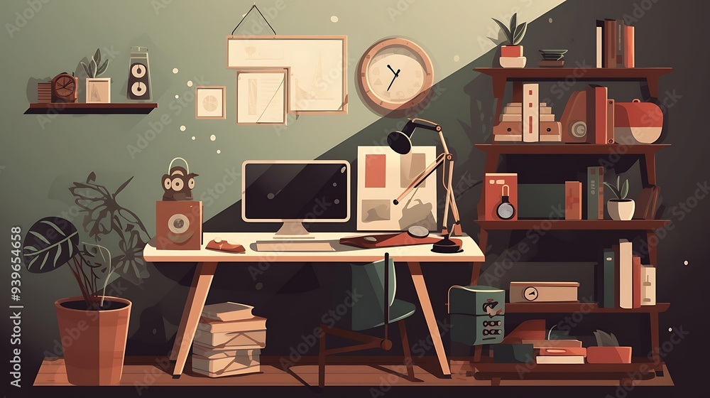 A stylish and well-organized home workspace with efficient storage ...