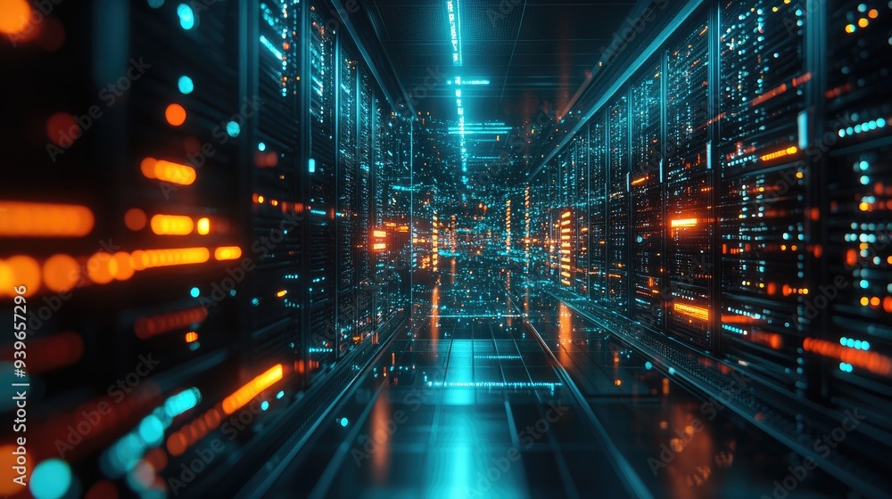 Futuristic Data Center With Glowing Servers and High-Tech Digital ...
