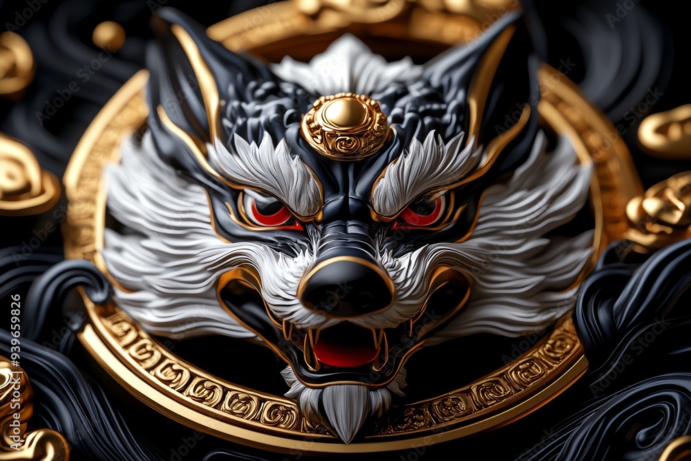 A detailed close-up of the nine-tailed foxâ€™s face, showing the sharp ...
