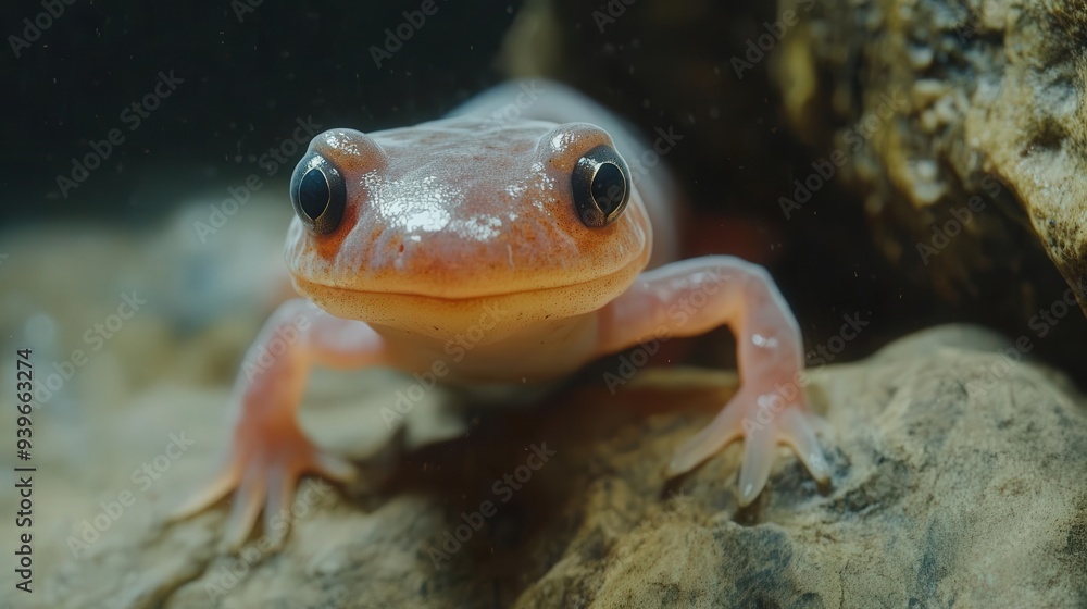 4K Realistic Olm salamander in underground cave system, pale ...