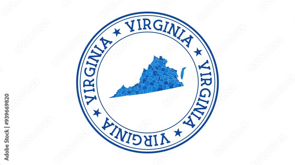 Virginia intro. Badge with the circular name and map of the US state ...