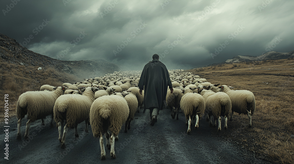 un pastor llevando a sus ovejas con tranquilidad por el camino pastor ...