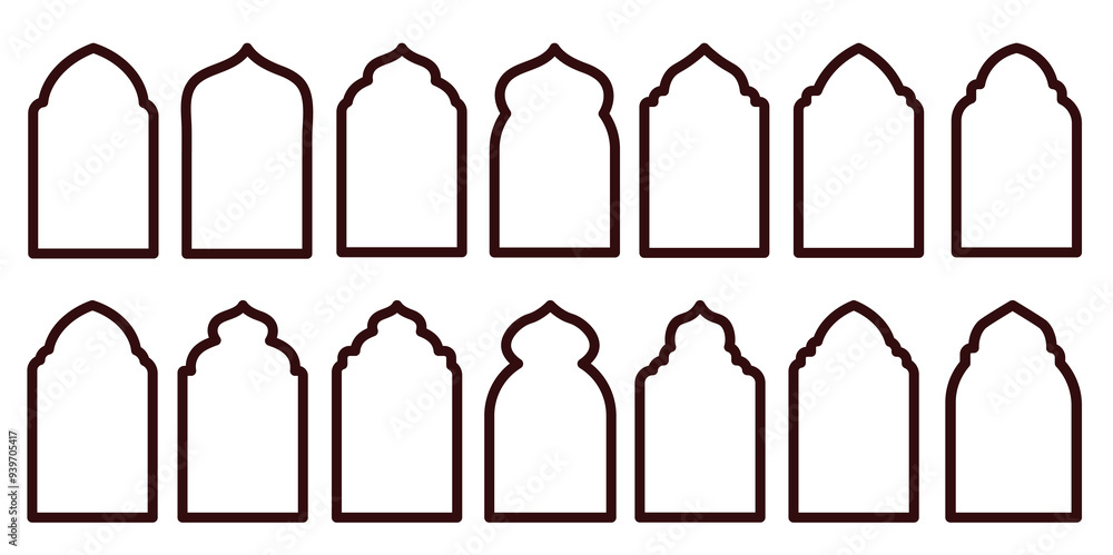 The Islamic outline vector shape of a window or door arch. An Arabic ...