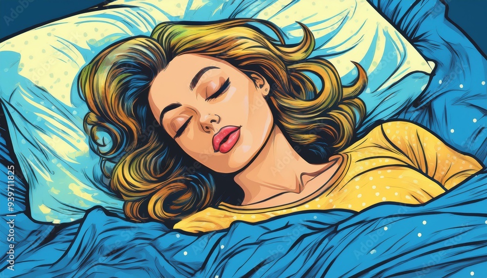 Deep sleep of person in bed. Girl or woman asleep, lying on soft pillow ...