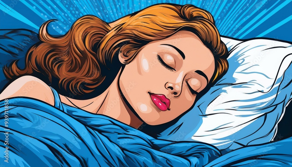 Deep sleep of person in bed. Girl or woman asleep, lying on soft pillow ...