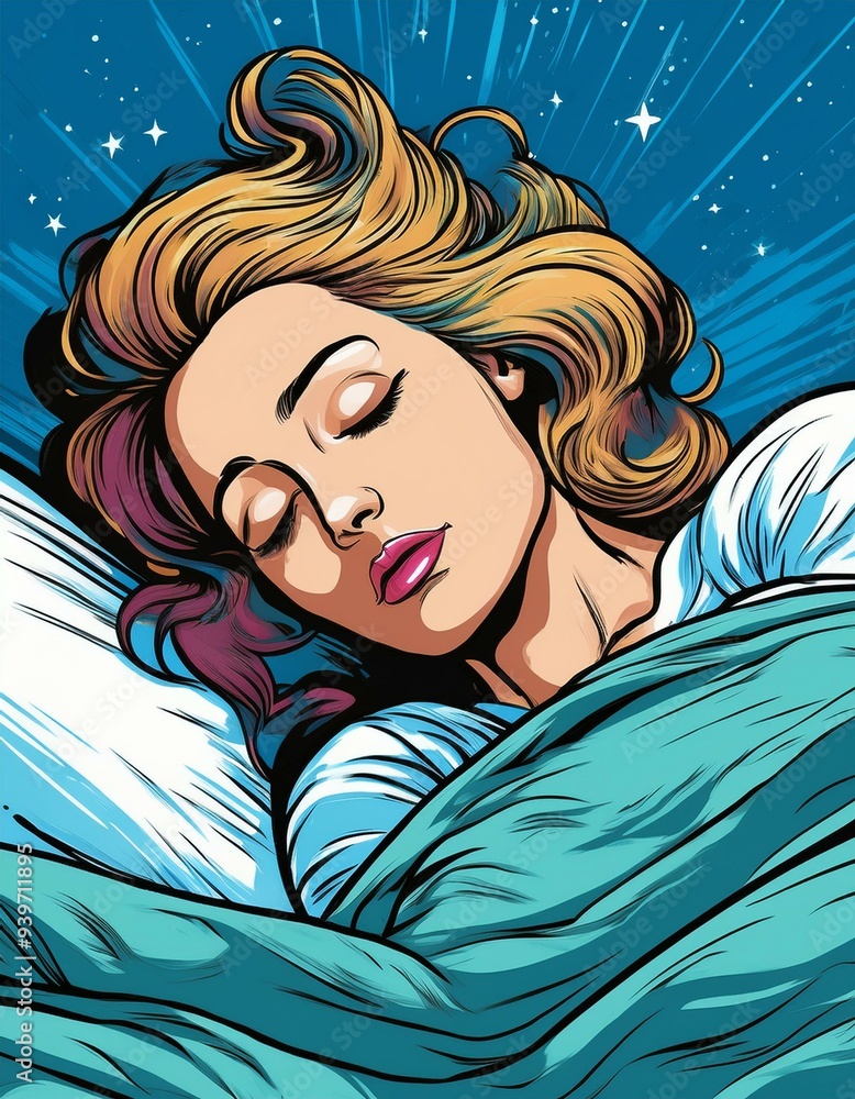 Deep sleep of person in bed. Girl or woman asleep, lying on soft pillow ...