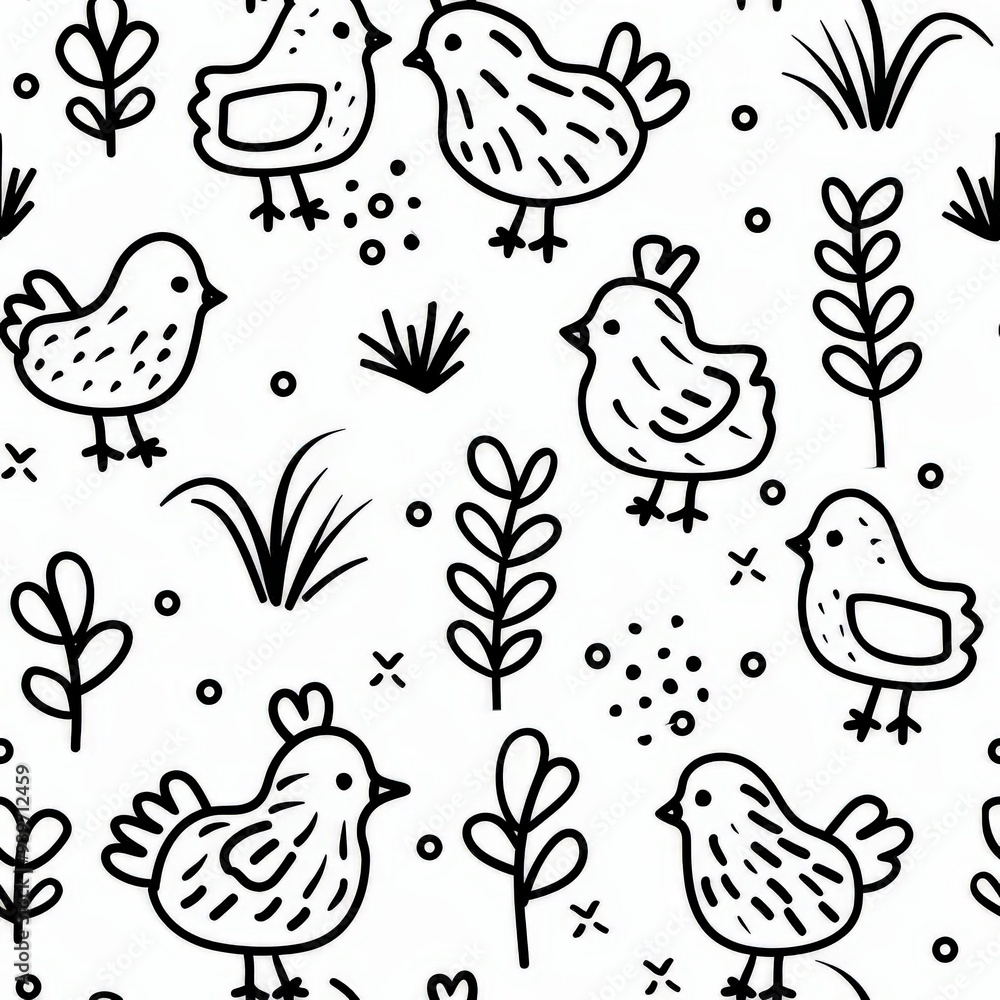 a simple line drawing with a chicken themed coloring pages pattern for ...