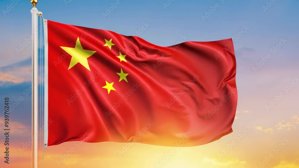 China flag waving against sunset sky background. National celebration ...
