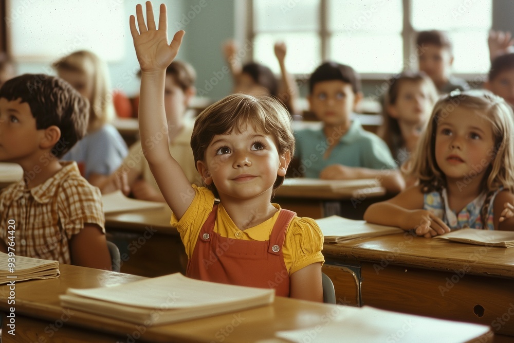 Children raising their hands in class a photo of an American school ...