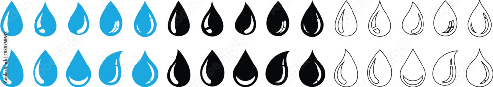 Water drop shape icon in flat line set. Vector for apps or website ...