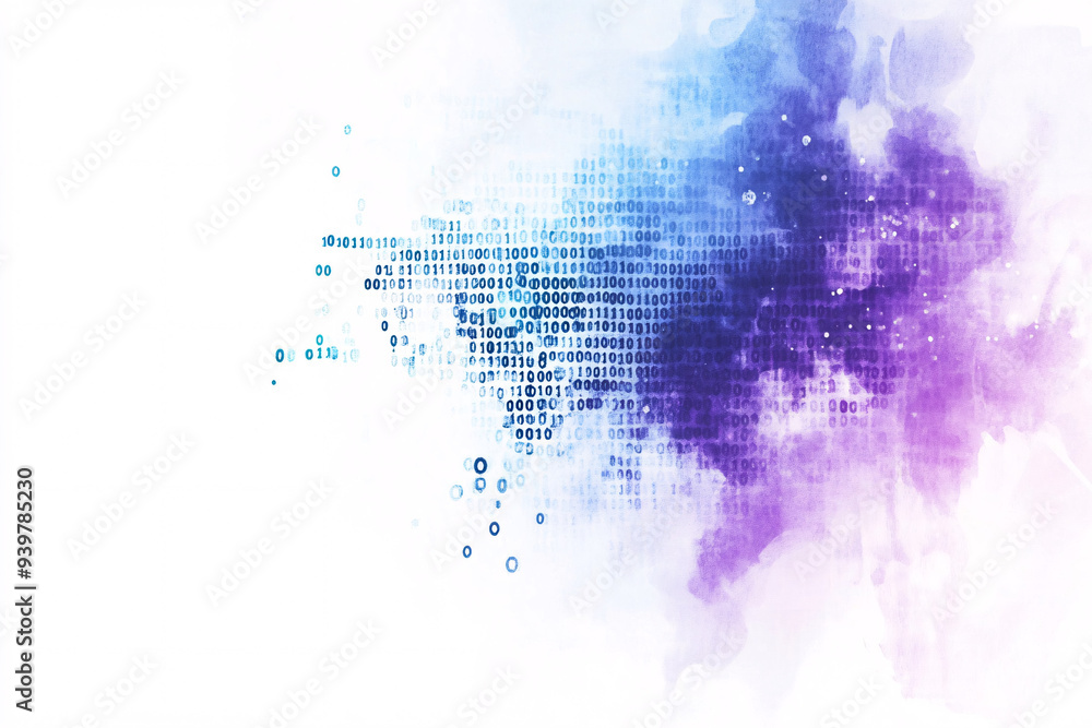 Abstract digital art blending blue and purple colors with dispersed ...