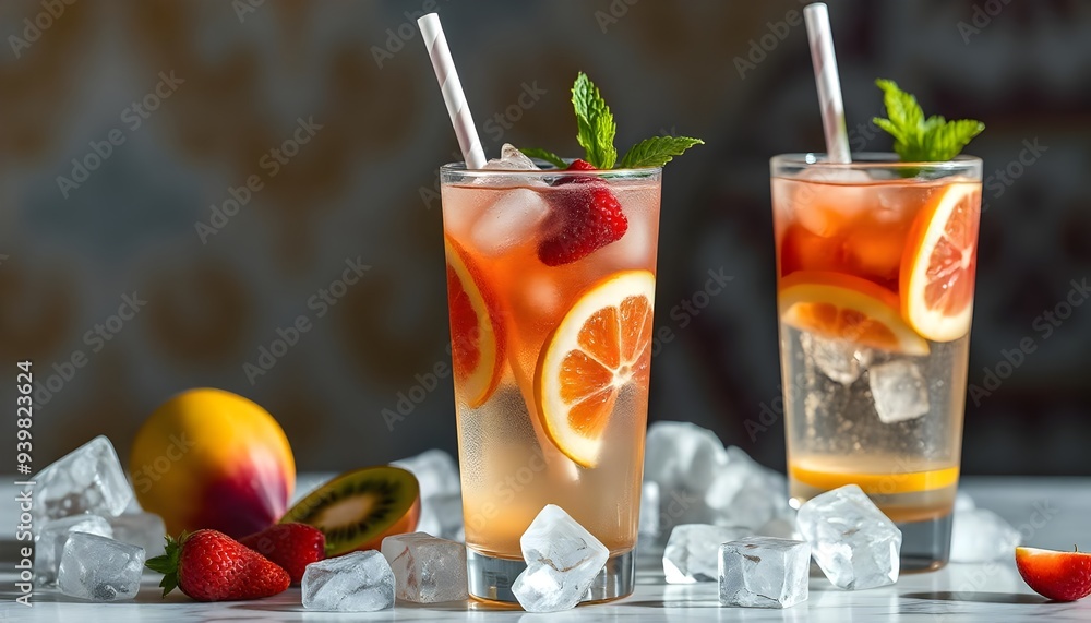 Cooling fruit-infused agua fresca served over ice a refreshing thirst ...