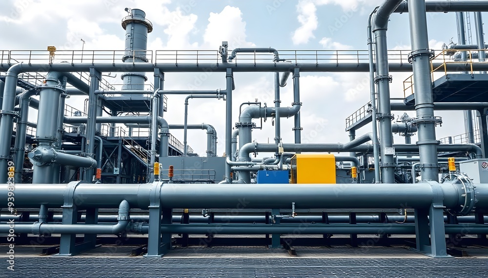 Industrial Setting Oil Chemical Pipeline Hydrogen Pipe Rack. Concept ...