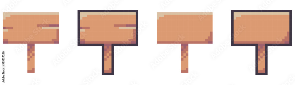 Wooden signs pixel art set. Wooden Signboards collection. 8 bit sprite ...