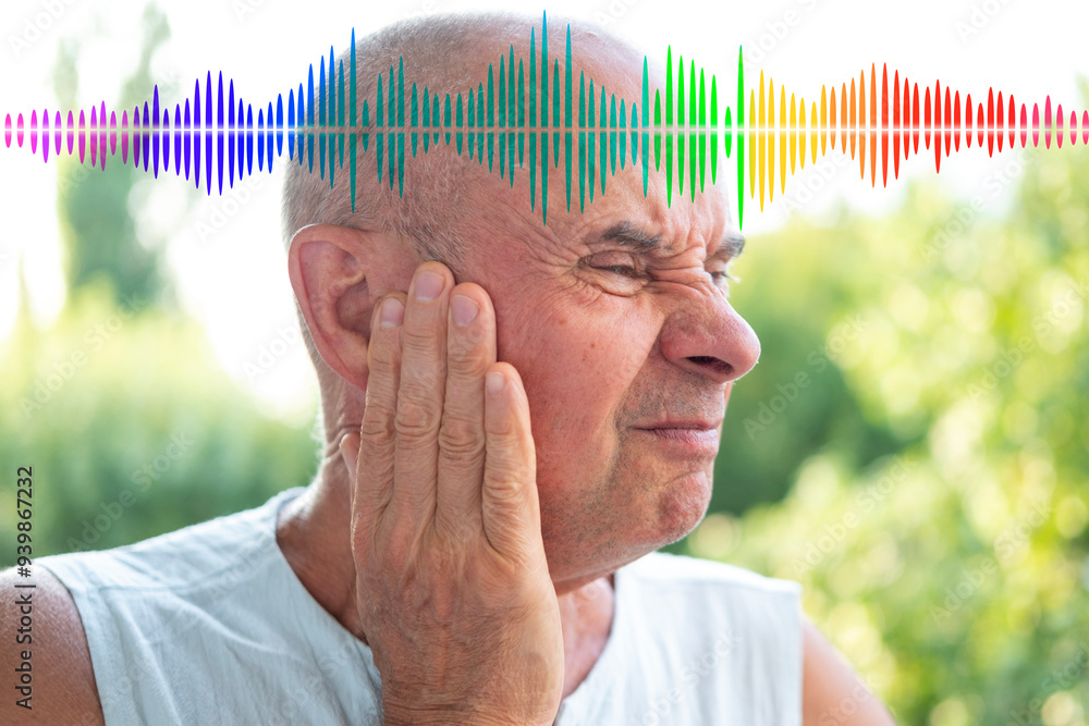man ear closeup listening, sound wave, acoustics Auditory System ...