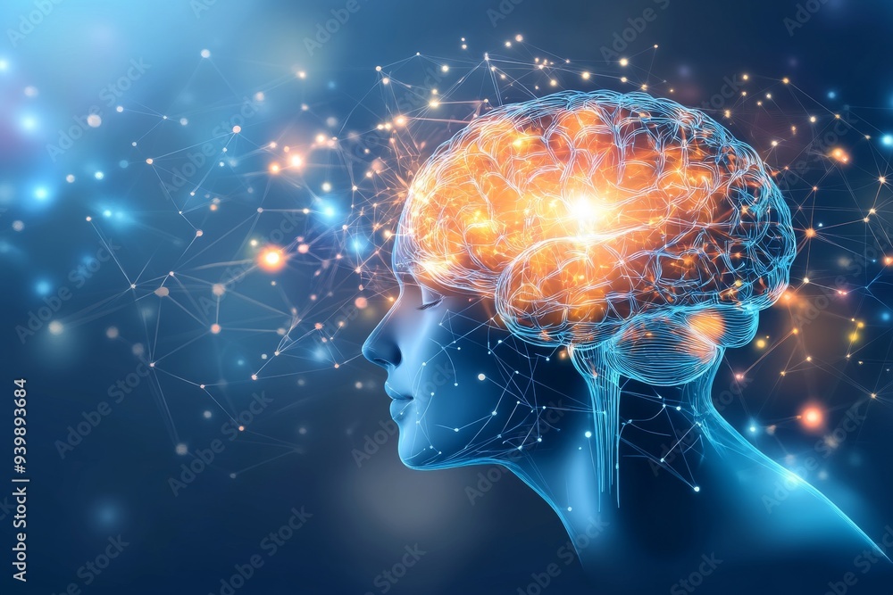 Female figure with an illuminated brain symbolizing cognitive ...