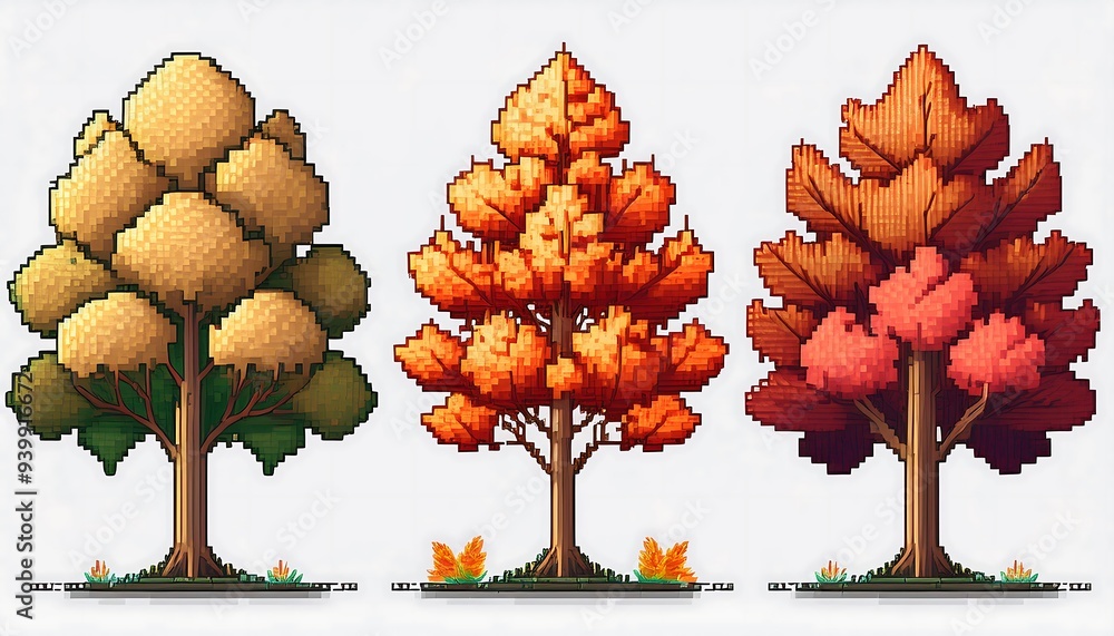 Pixel Art Autumn Trees - 16-bit pixel art asset collection with a focus ...