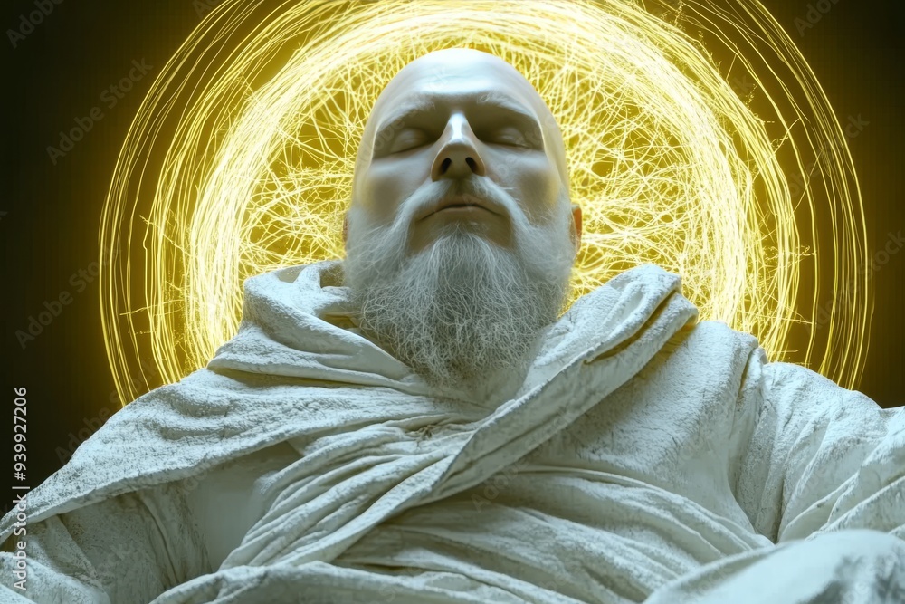 Portrait of a Man Encircled by a Glowing Halo Symbolizing Spiritual ...