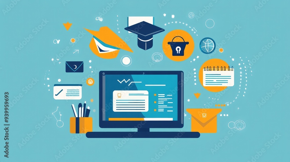 Online education infographic with symbols for webinars, virtual ...