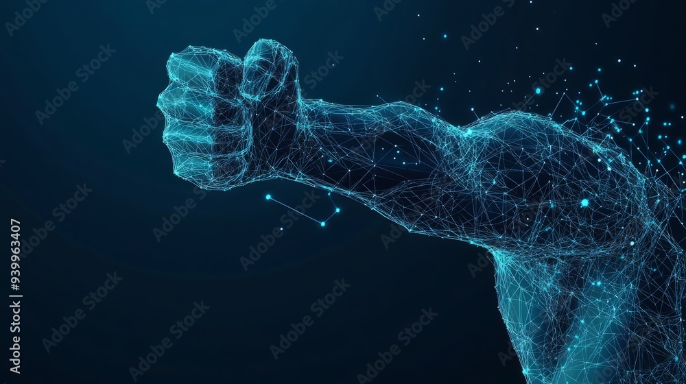 Human power low poly wireframe banner template. Polygonal physical ...