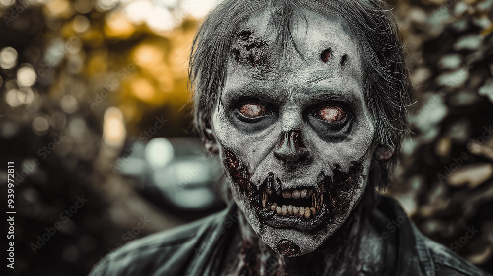 The Hunger: A chilling portrait of a decaying zombie, eyes ablaze with ...